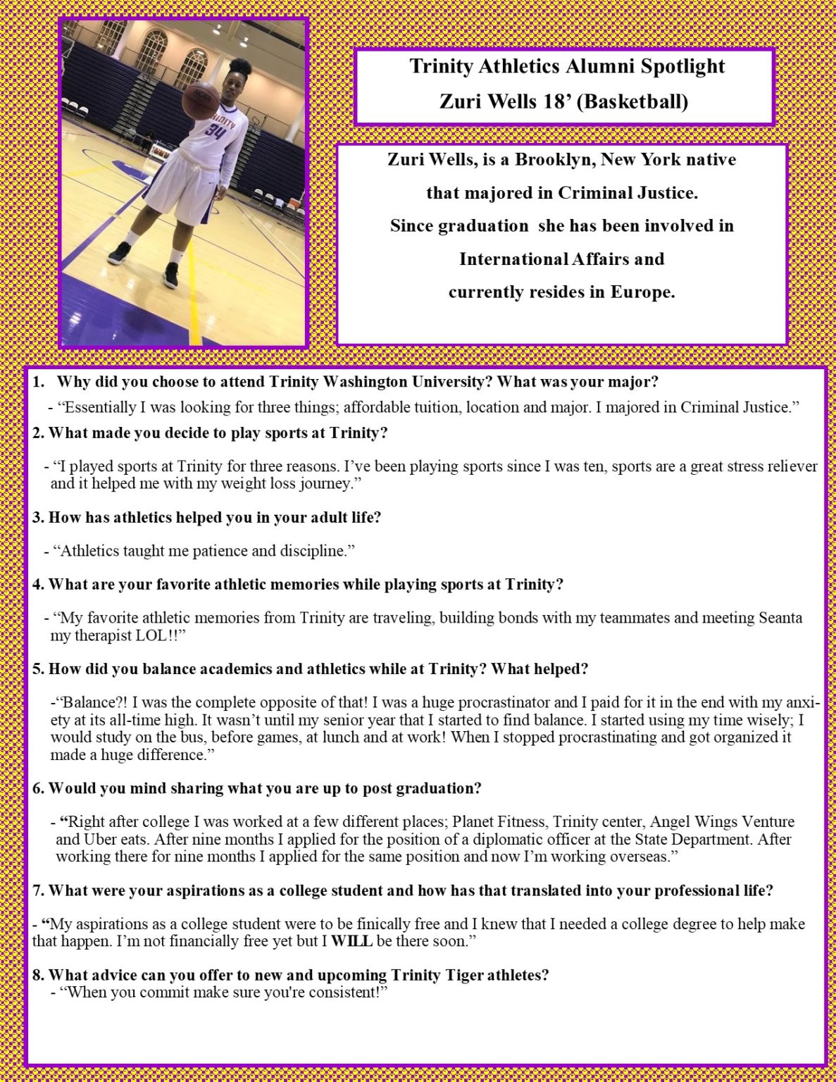 ALUMNA Spotlight: Zuri Wells - Athletics