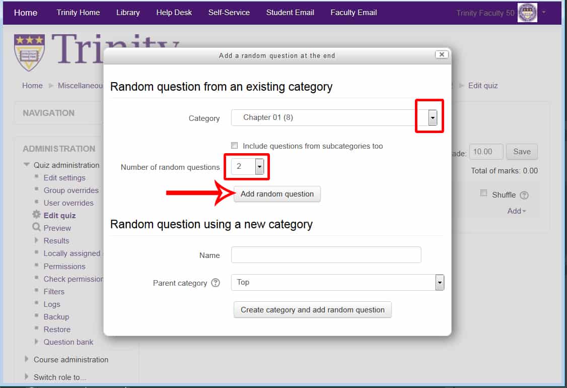 Adding Random Quiz Questions05 Moodle