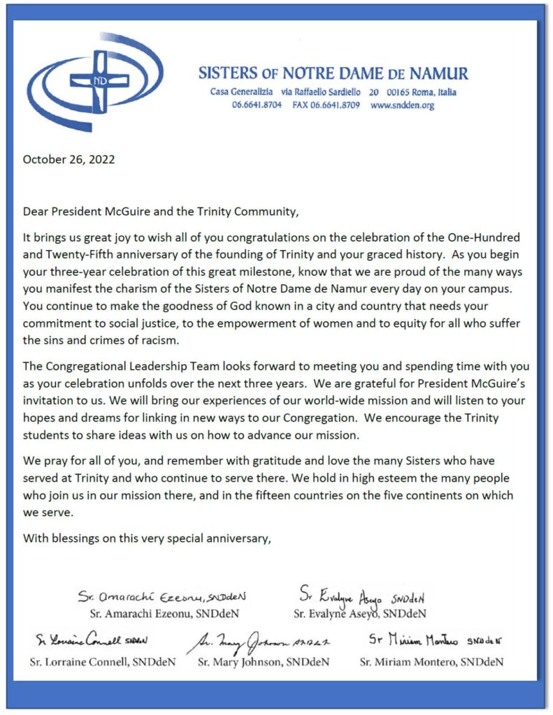 Message from the SND Congregational Leadership Team | President's Office